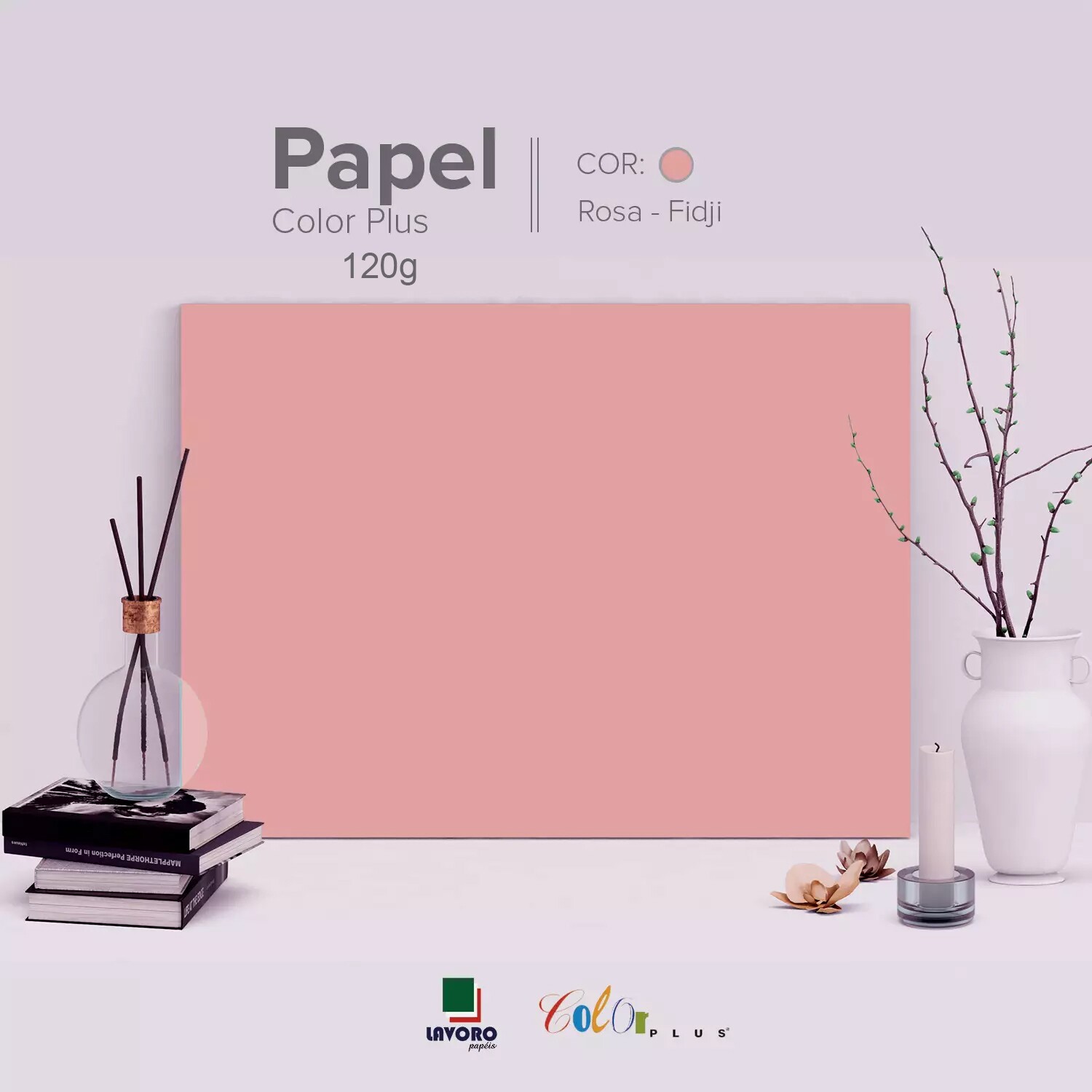 Papel Color Plus 120g 30,5x30,5 - Rosa Chá (Fidji) - 30 Folhas - Lavoro ...