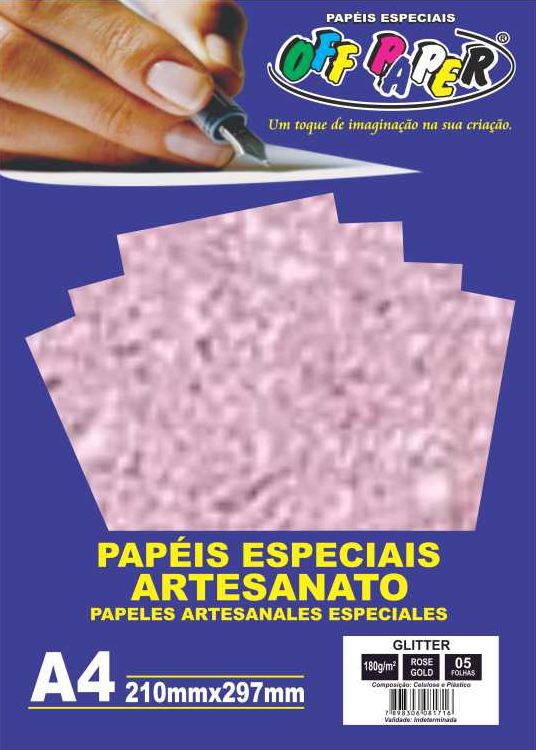 Papel Glitter Rose Gold A4 180G 5 Fls - Off Paper - Lavoro Papéis