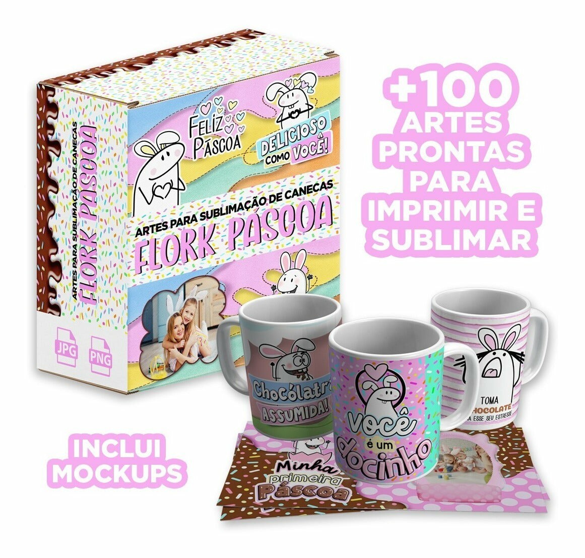 Pack De Artes Flork Páscoa Para Sublimação De Canecas