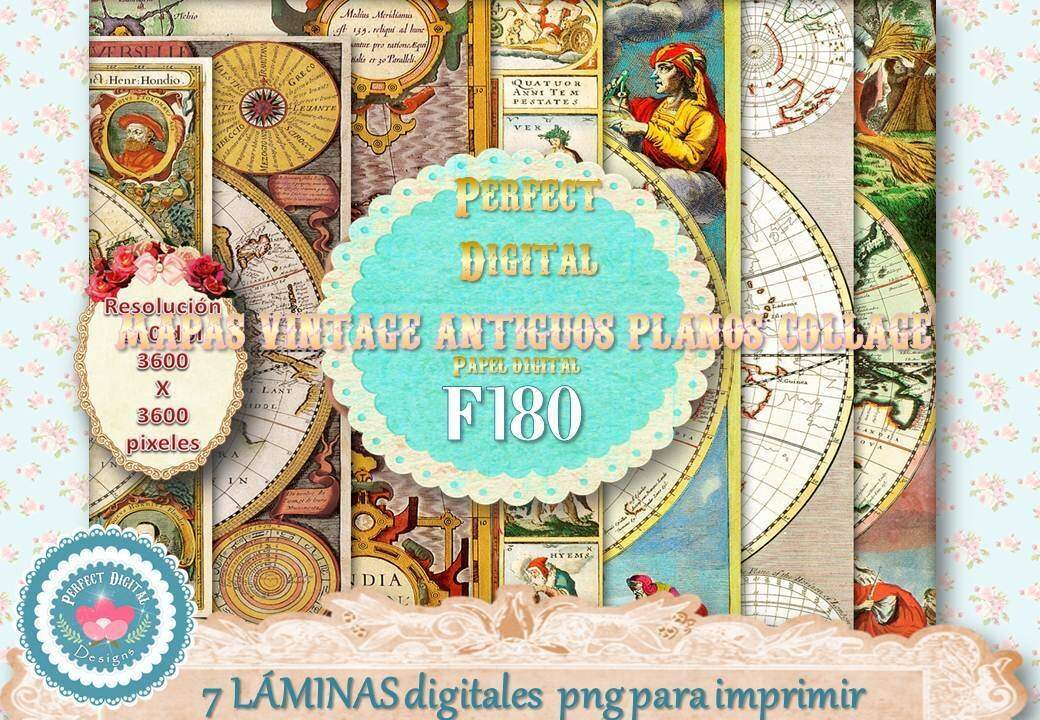 Kit Imprimible F180 Mapas Antiguos Vintage Planos Planisfer