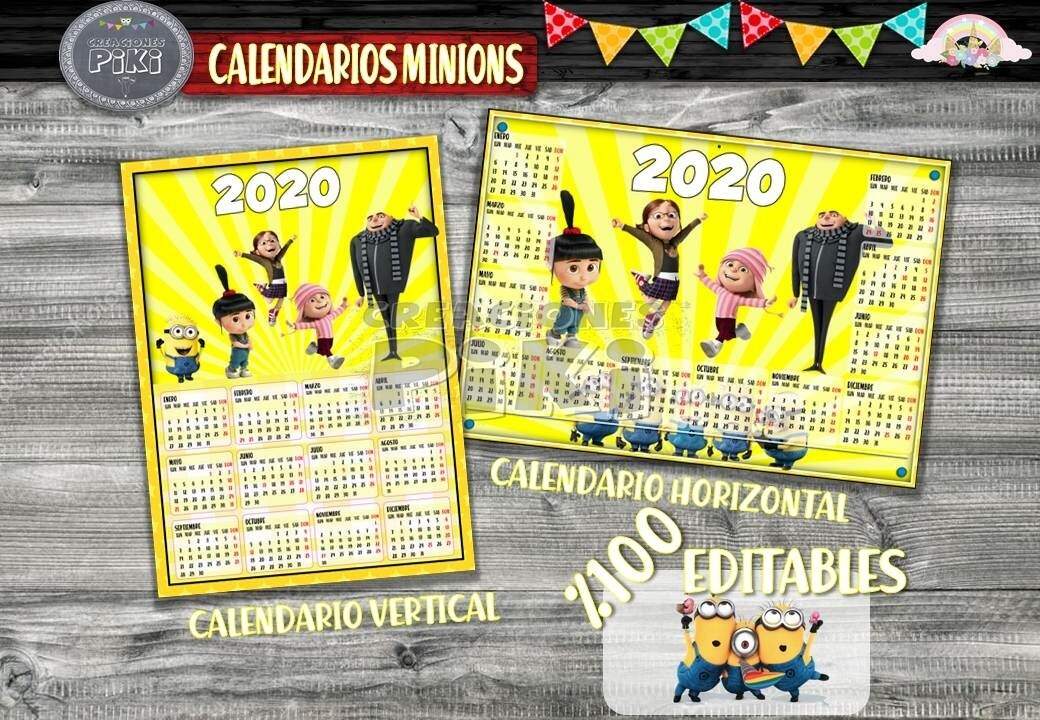 Calendario Imprimible Souvenir Editable Los Minions