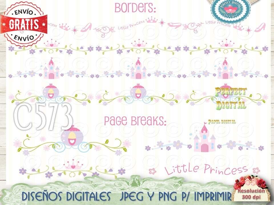 Kit Imprimible C573 Borde Guarda Castillo Princesas Digital