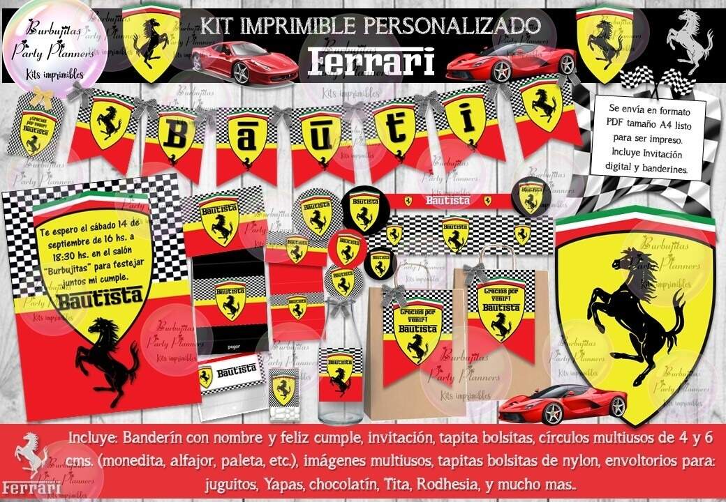 Kit Imprimible Candy Bar Ferrari Personalizado En Pdf