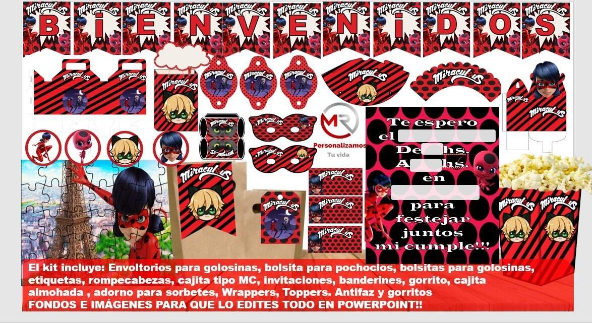 Kit Imprimible Miraculous Ladybug 100% Editable