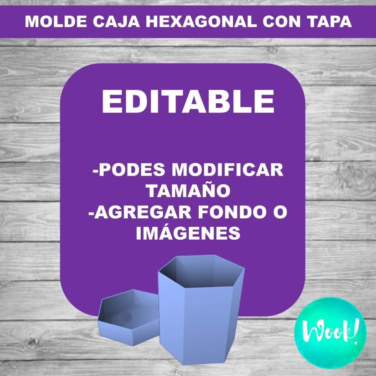 Kit Imprimible Molde Caja Hexagonal Con Tapa
