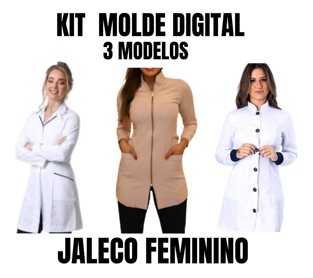 Kit Moldes Modelagem Jaleco Feminino 3 Modelos Completo