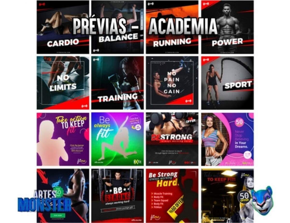 Pack 372 Artes Editáveis Academia Musculação Psd Com Brinde