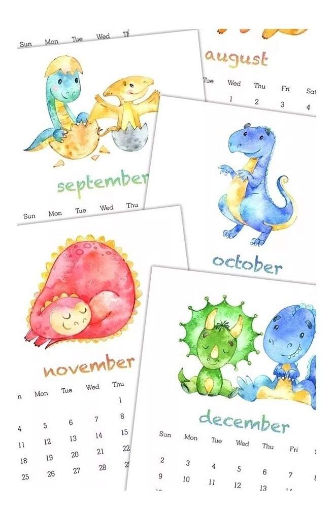 Kit Vectores Papel Digital Calendario Dinosaurios 2019