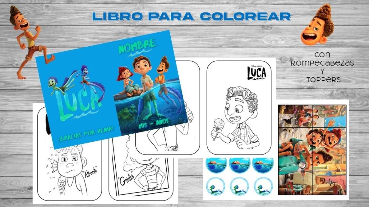 Kit Cumpleaños Imprimible Editable Luca + Libro Colorear