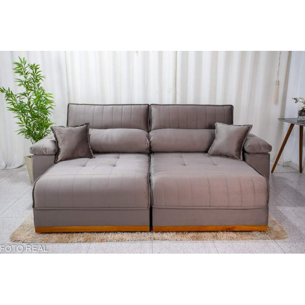 Sofá Retrátil Reclinável Atlanta 2.50m Veludo Cinza 813 - D33 e Molas Ensacadas - Distribuidora ...