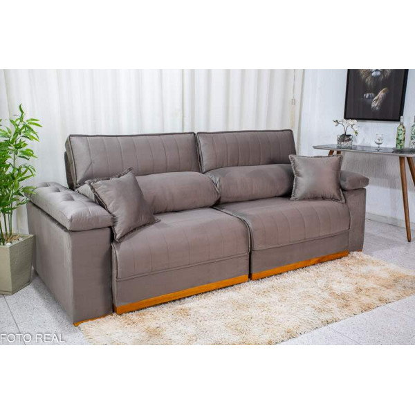 Sofá Retrátil Reclinável Atlanta 2.50m Veludo Cinza 813 - D33 e Molas Ensacadas - Distribuidora ...