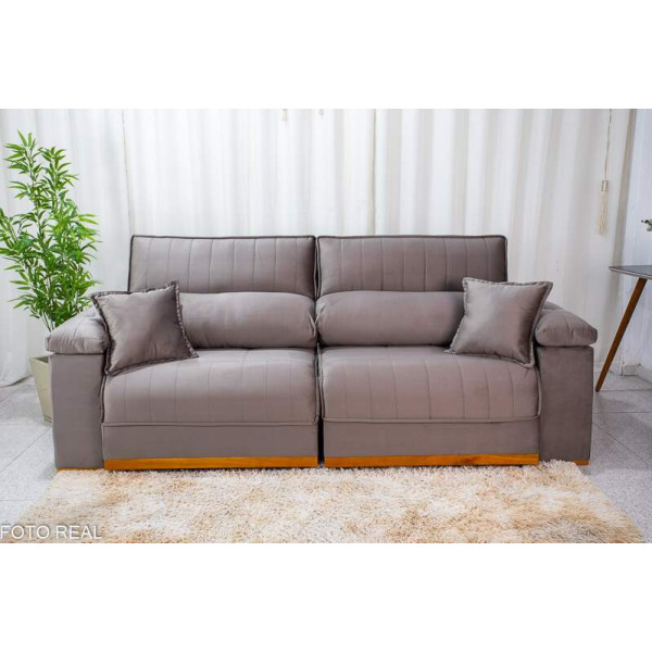 Sofá Retrátil Reclinável Atlanta 2.50m Veludo Cinza 813 - D33 e Molas Ensacadas - Distribuidora ...