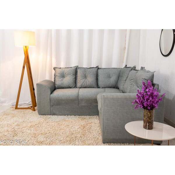 Sofá Canto 5 Lugares Linho Cinza - Elegância e Conforto para Sua Sala | Rufer Móveis