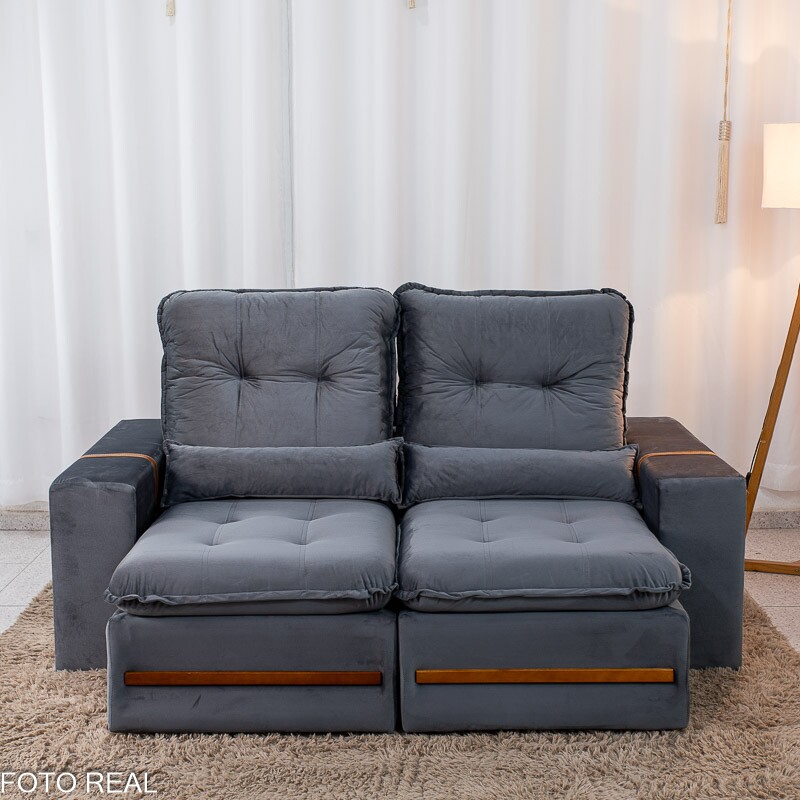 Sofá Retrátil Reclinável Montreal 1.90m Veludo Cinza - D33 - Distribuidora de Móveis - Rufer (21 ...