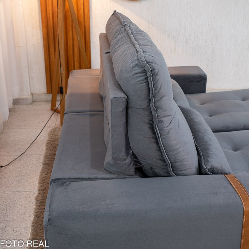 Sofá Retrátil Reclinável Montreal 1.90m Veludo Cinza - D33 - Distribuidora de Móveis - Rufer (21 ...