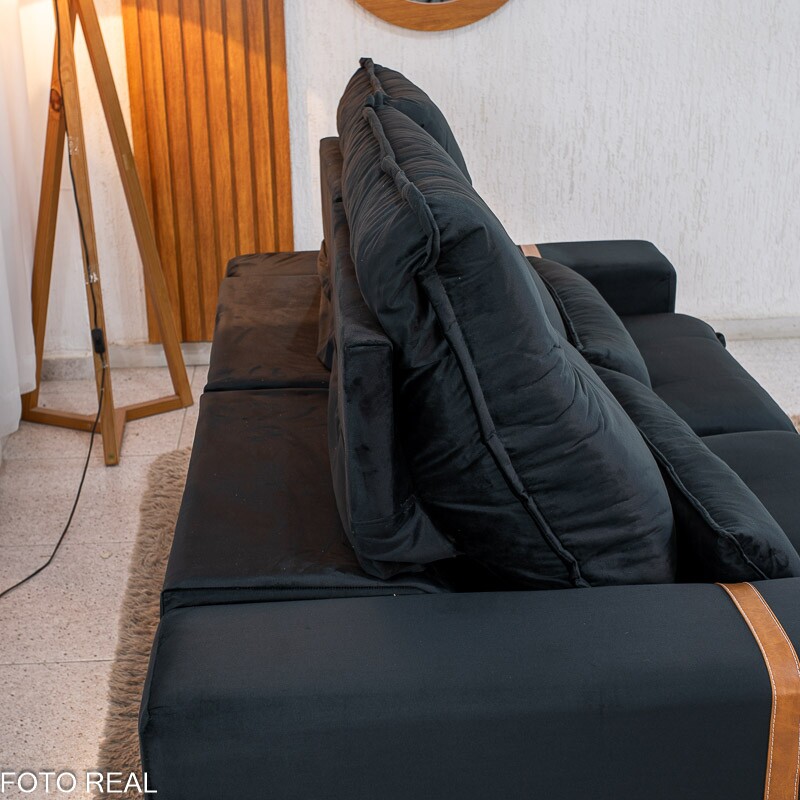 Sofá Retrátil Reclinável Montreal 1.90m Veludo Preto - D33 - Distribuidora de Móveis - Rufer (21 ...