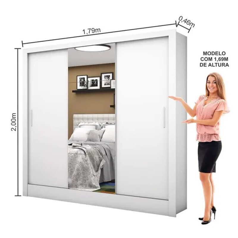 Guarda-Roupa Casal Dubai 03 Portas 03 Gavetas Com Espelho Branco ...