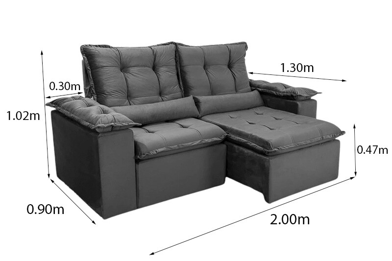 Sofá Retrátil Reclinável 3 Lug. Grécia 2.00m Veludo Cinza - Sem Caixa - Nossos Móveis