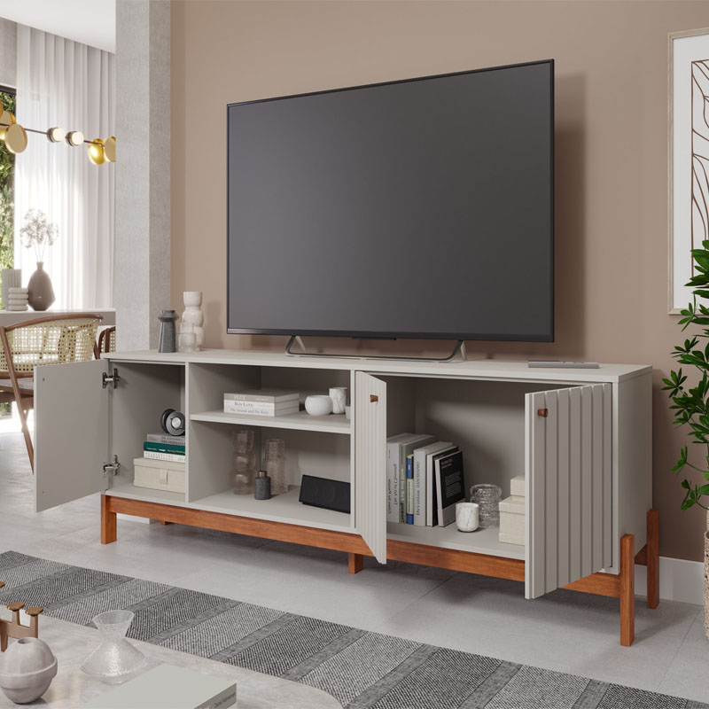 Rack Bancada Holanda Ripado 100% MDF larg. 2.05m Off White/Cinamomo ...