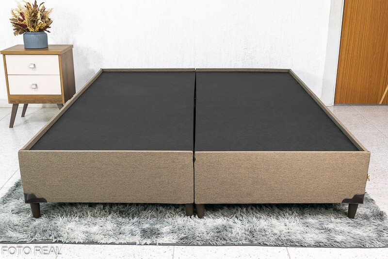 Base Box Queen Bipartida Zeus 162x200x38 Linho Marrom SE - Nossos Móveis