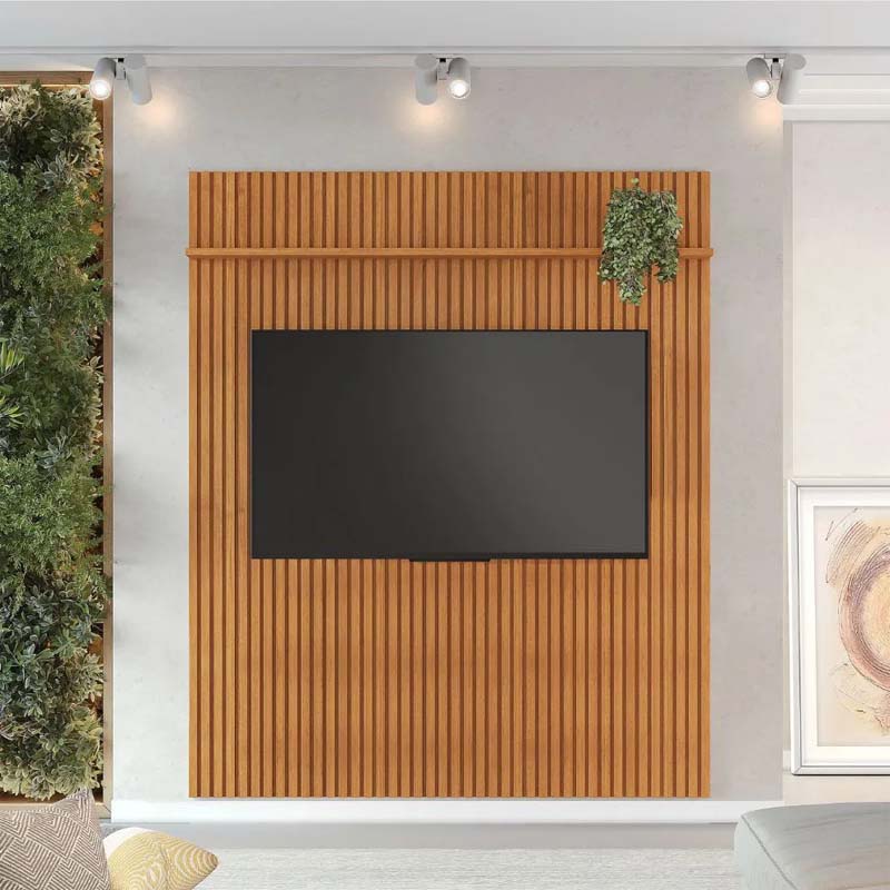 Painel Riso Larg. 1.82m Cinamomo Ripado S/Nicho para TV até 65" - JCM - Nossos Móveis