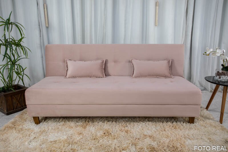 Sofá 4 lugares e Sofá Cama Casal Arpoador Veludo Rose - Nossos Móveis