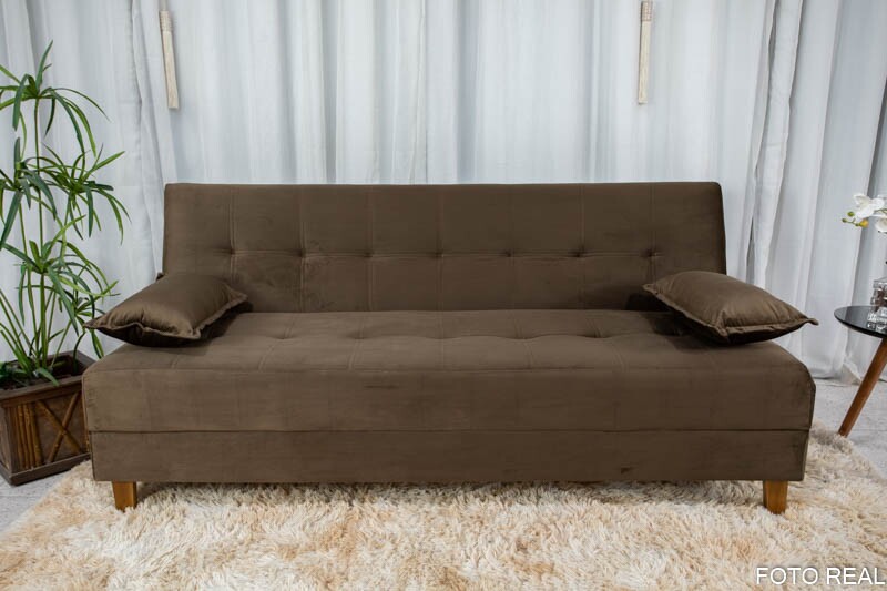 Sofá Cama Arpoador Veludo Marrom Larg. 1.85m - Nossos Móveis