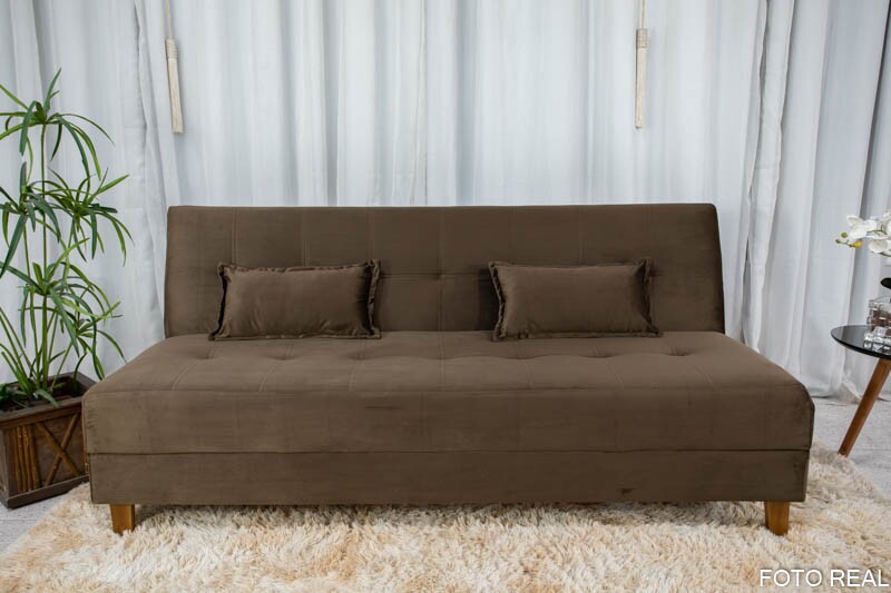 Sofá Cama Arpoador Veludo Marrom Larg. 1.85m - Nossos Móveis