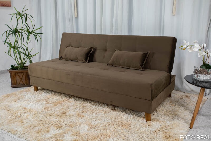 Sofá Cama Arpoador Veludo Marrom Larg. 1.85m - Nossos Móveis