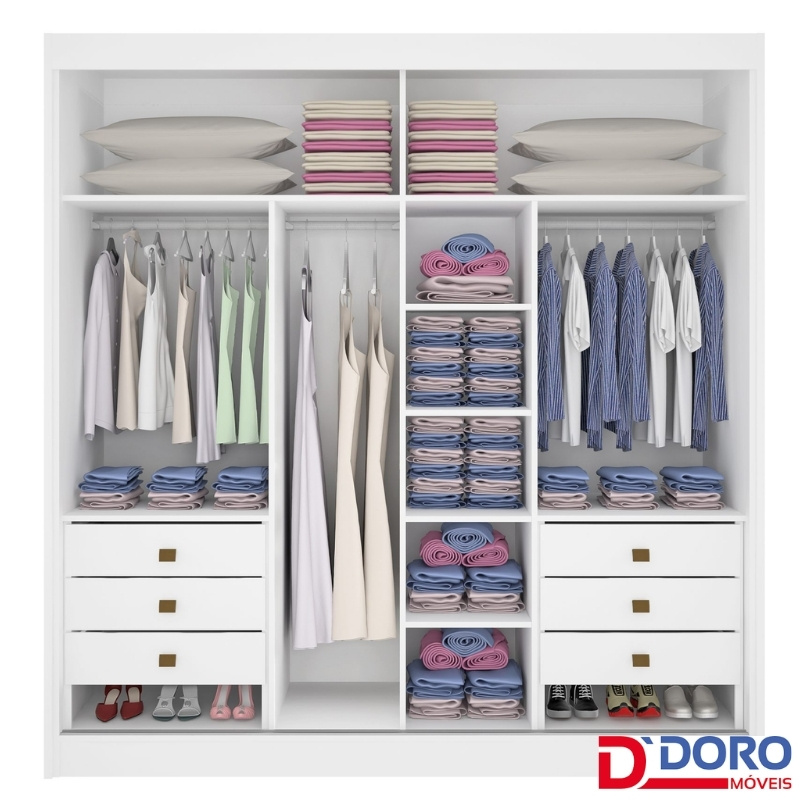 Roupeiro Casal Cancun Branco 2 Portas 6 Gavetas Detalhe Ripado 100% MDF ...