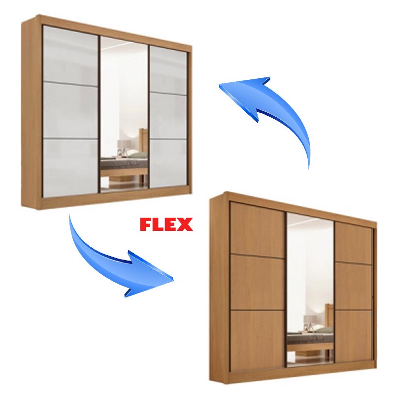 Guarda-Roupa Casal 3 Portas 6 Gavetas Cristal 100% MDF Cinamomo/Off ...