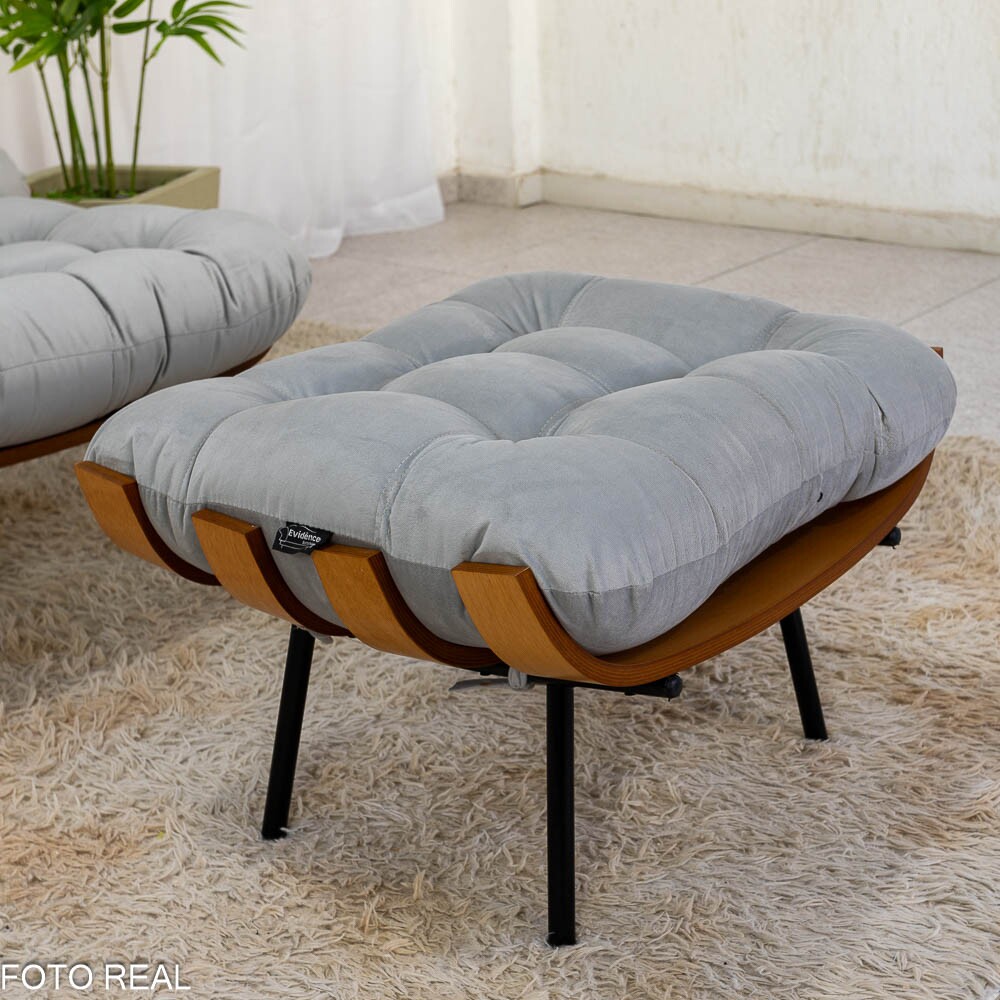 Poltrona com Puff Florença Veludo Prata 823 - Nossos Móveis