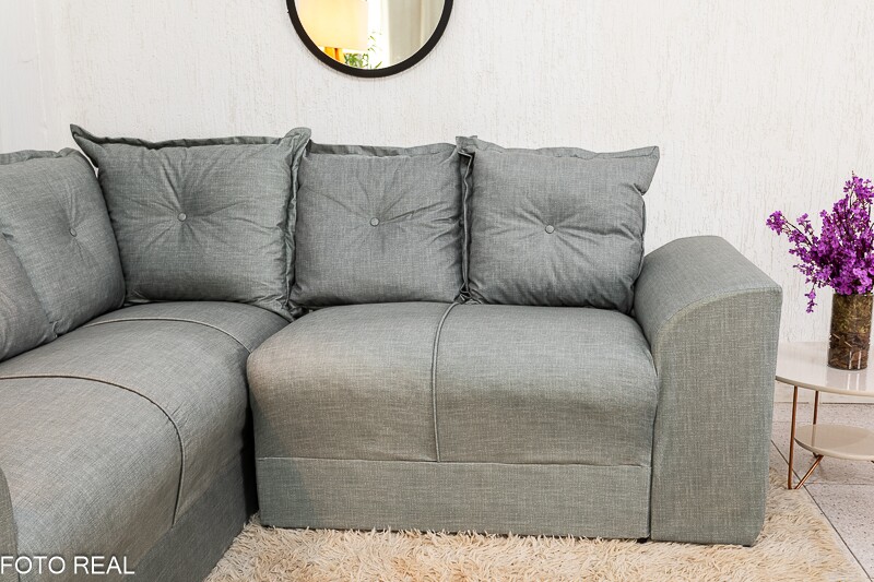 Sofá Canto 5 lugares Belo Linho Cinza 800 - Nossos Móveis