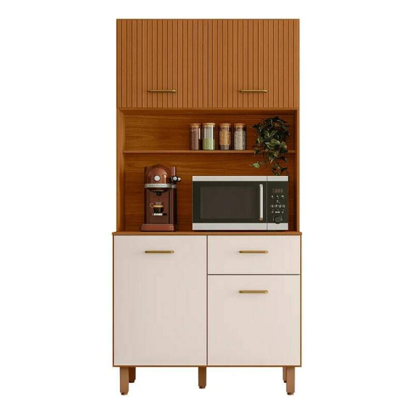 Kit New Izis Freijó/Ripado 3D/Off Acetinado 4 Portas 1 Gaveta Larg. 0 ...