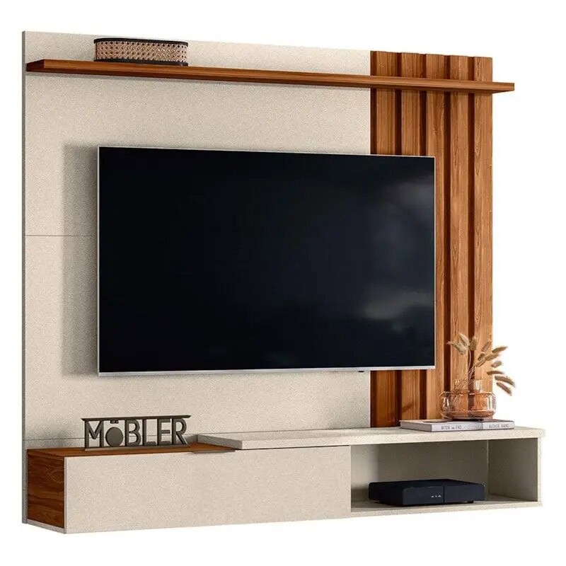 Home Suspenso Vegas Larg. 1.60m Pérola Metalizada/Cinamomo Mel C/ Detalhe Ripado para TV até 65 ...