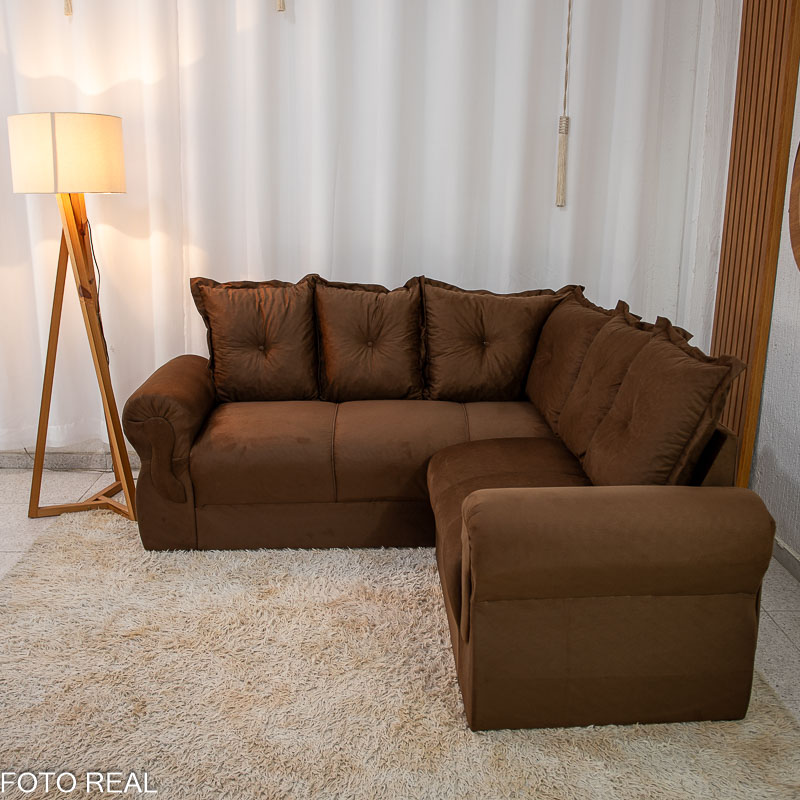 Sofá Canto Bianca Veludinho Marrom 603 - Nossos Móveis