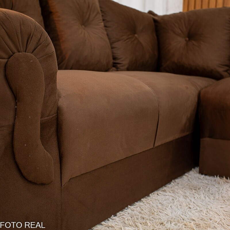 Sofá Canto Bianca Veludinho Marrom 603 - Nossos Móveis