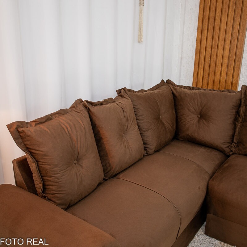 Sofá Canto Bianca Veludinho Marrom 603 - Nossos Móveis