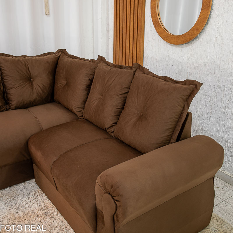 Sofá Canto Bianca Veludinho Marrom 603 - Nossos Móveis
