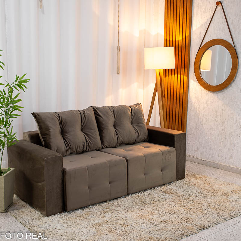 Sofá Retrátil Havaí 1.80m Veludo Marrom - Sem Caixa - Nossos Móveis