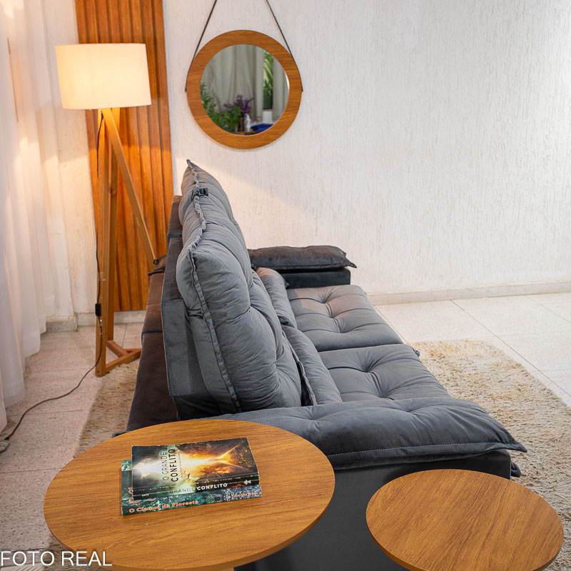 Sofá Retrátil Reclinável Bolívia 2.00m Veludo Cinza 06 - Sem Caixa - Nossos Móveis