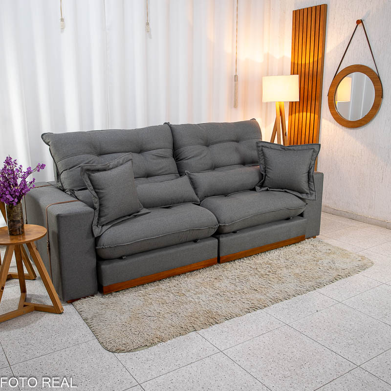 Sofá Retrátil Reclinável Toronto 2.50m Linho Grafite 2008 - D33 e Molas Ensacadas - Nossos Móveis