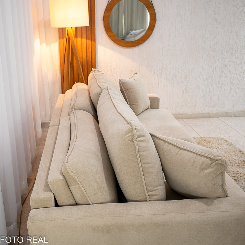 Sofá Retrátil Luma 2.00m Veludo Premium Bege 37 - Sem Caixa - Nossos Móveis