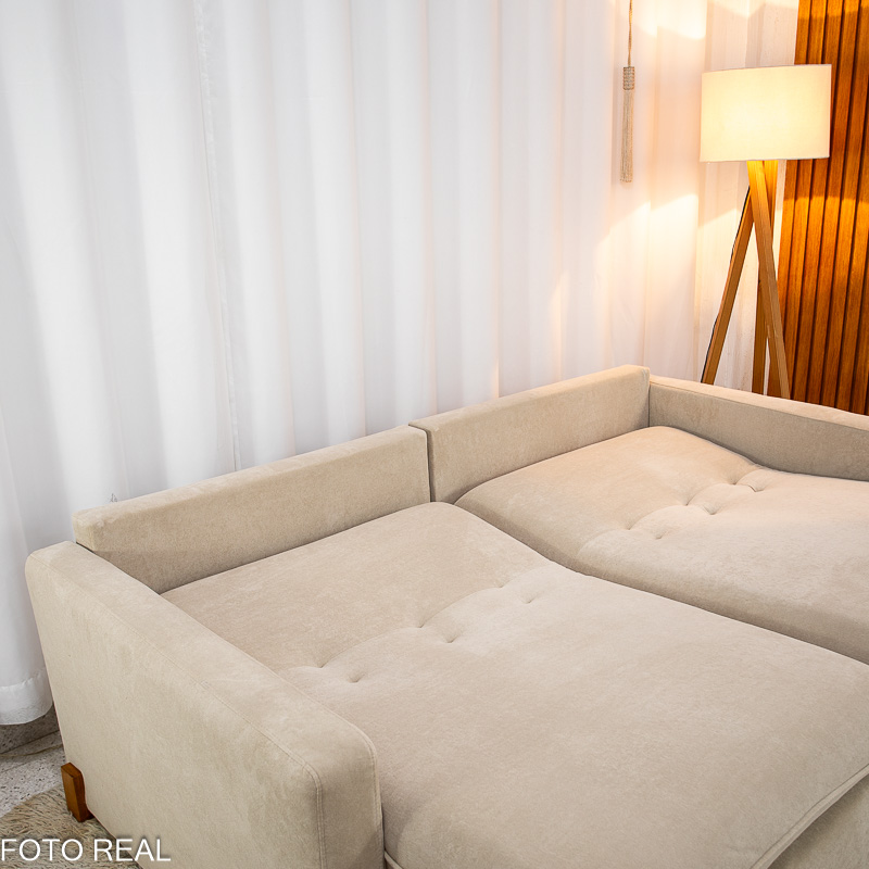 Sofá Retrátil Luma 2.00m Veludo Premium Bege 37 - Sem Caixa - Nossos Móveis