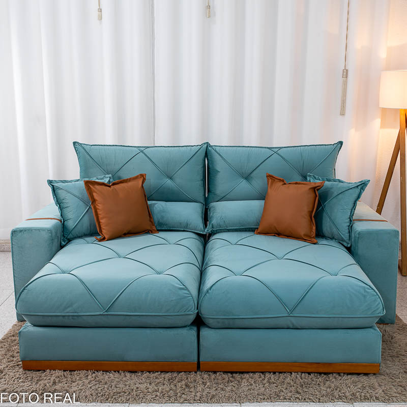 Sofá Retrátil Reclinável Gran Bello 2.30m Veludo Verde - Molas Ensacadas - Nossos Móveis