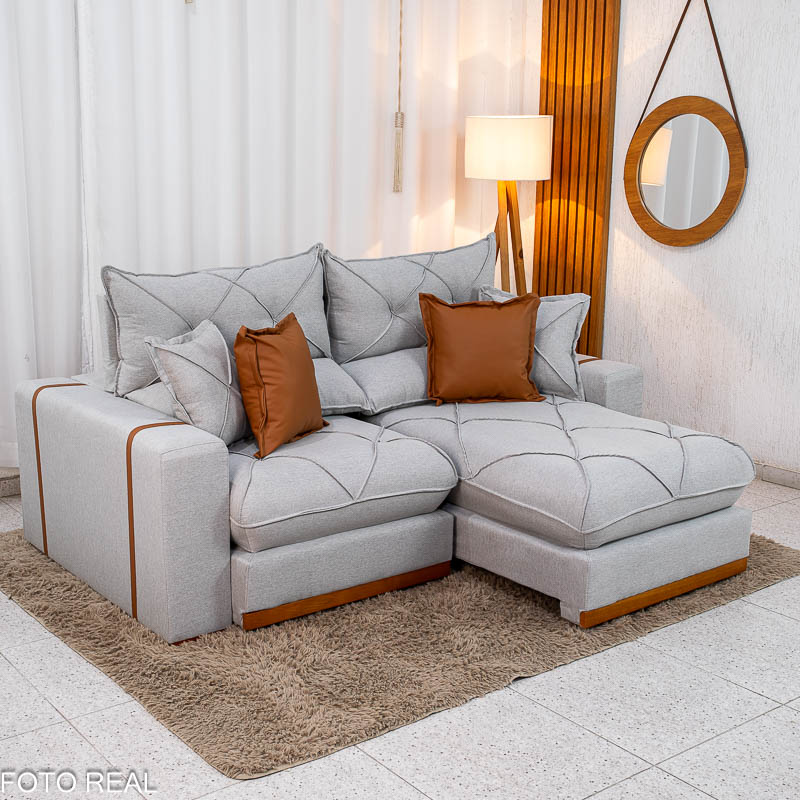 Sofá Retrátil Reclinável Gran Bello 2.00m Linho Cinza 31 - Molas Ensacadas - Nossos Móveis