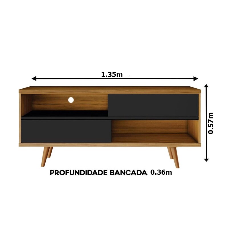 Rack Bancada NT 1180 Larg.1.35m Freijó/Preto para TV até 55" - Notável ...