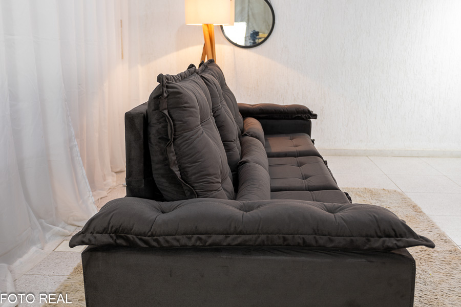 Sofá Retrátil Reclinável Grécia 2.70m Veludo Marrom - Sem caixa - Nossos Móveis