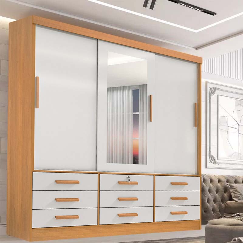 Roupeiro Meridian Plus 3 Portas 9 Gavetas Cinamomo/Off White Larg. 2 ...