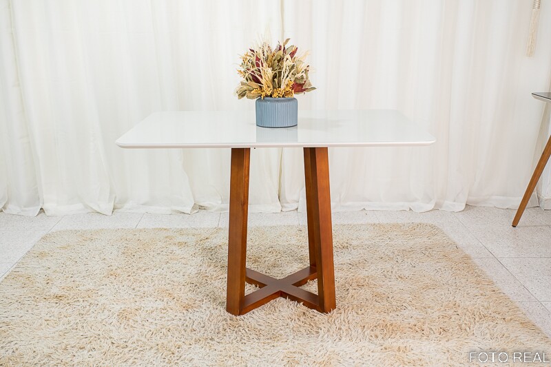 Mesa de Jantar Pedro 120x80 Vidro Off/Base Madeira + 4 Cad. Lisboa ...